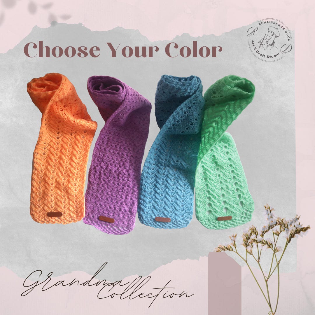 Classic Hand Crochet Scarf One Piece , Vintage Style Small Scarf, Child ...