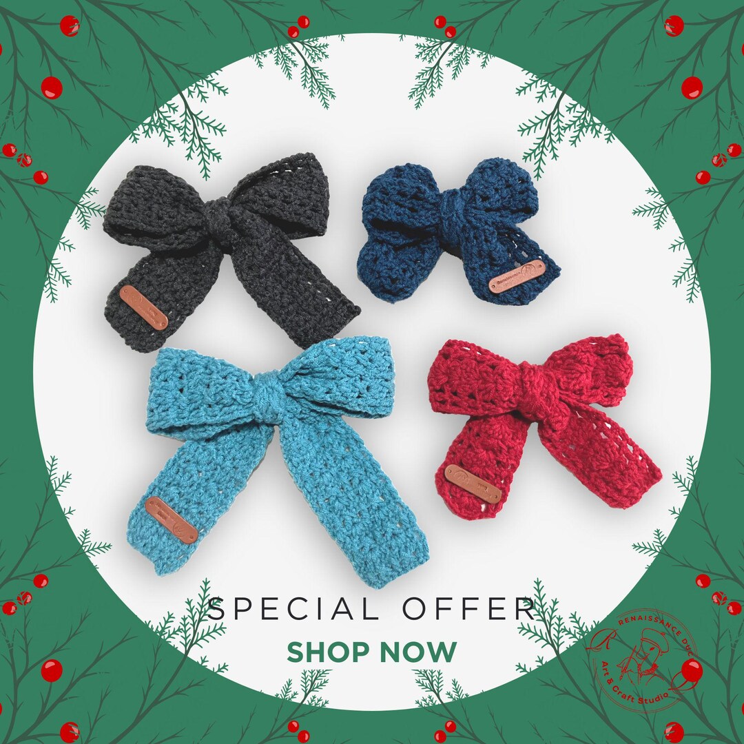 Hand Crochet Hair Accessory , Crocheted Ribbon Bow, Gift for Her ...