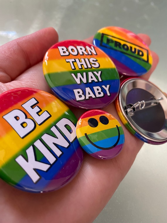 Rainbow Button Badges LGBT Pride Pins Smiley Face Love | Etsy