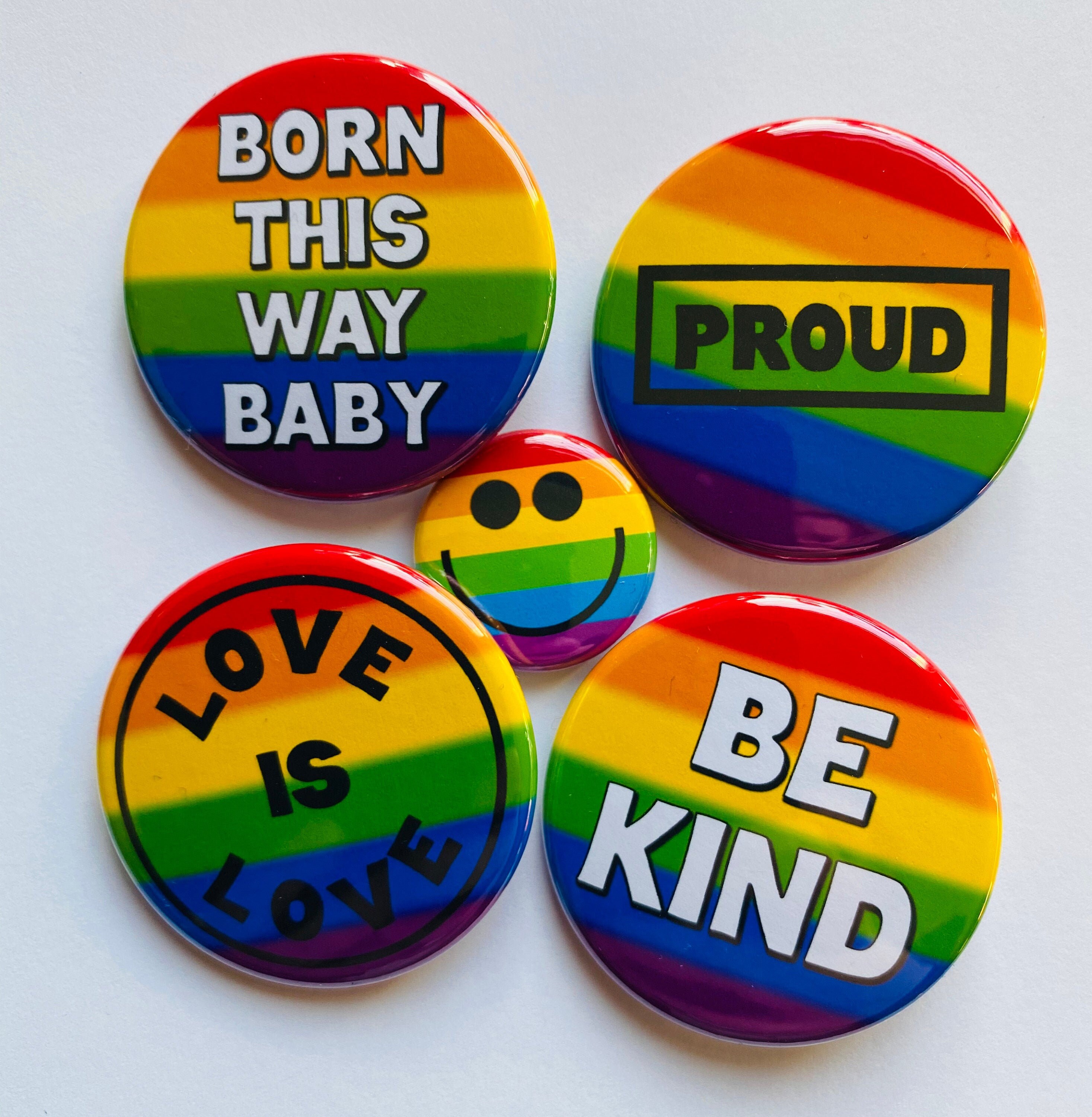 Rainbow Button Badges LGBT Pride Pins Smiley Face Love | Etsy