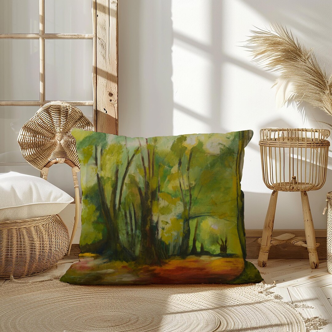 Forest Painting on Pillow, Trees Art Throw Pillow, Nature Lover Gift ...