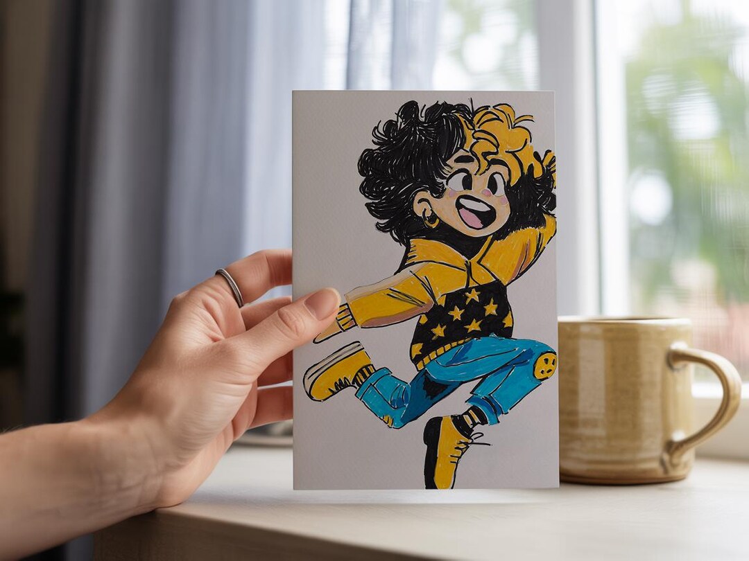 Happy Jumping Character Greeting Card Cute Original Artwork Kawaii ...