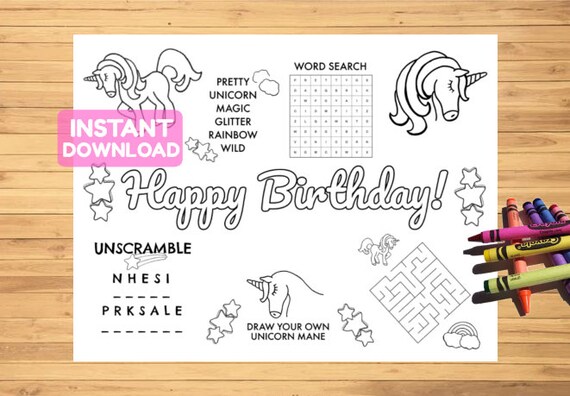 Unicorn Activity Sheet 8.5x 11 Printable Party | Etsy