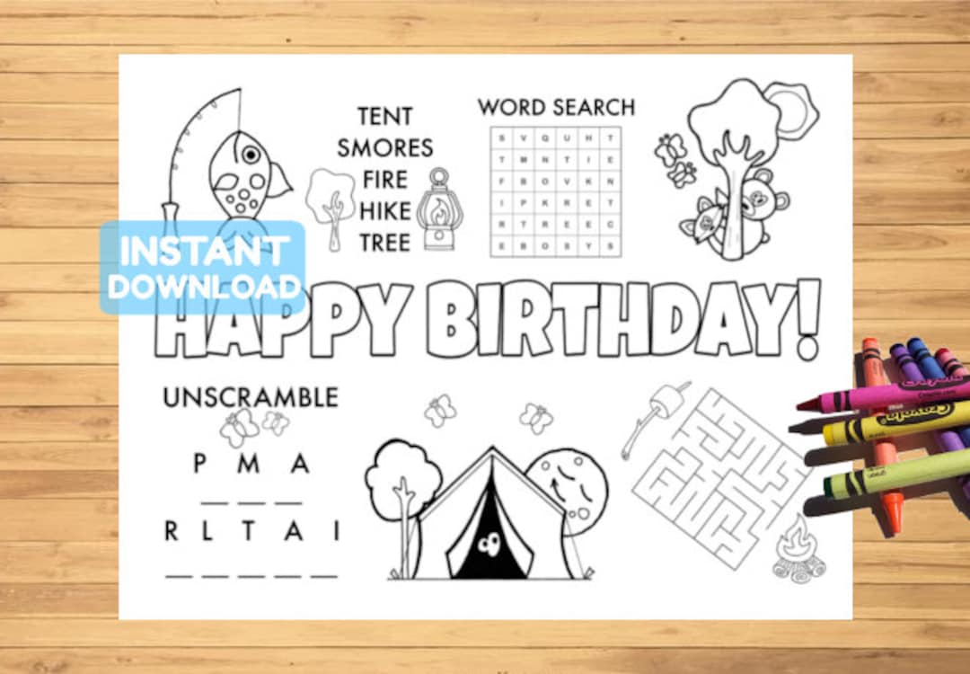 PRINTABLE Camping Activity & Coloring Sheet, Woodland Party Favors, 8.5 ...