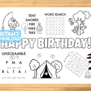 PRINTABLE Camping Activity & Coloring Sheet, Woodland Party Favors, 8.5 ...