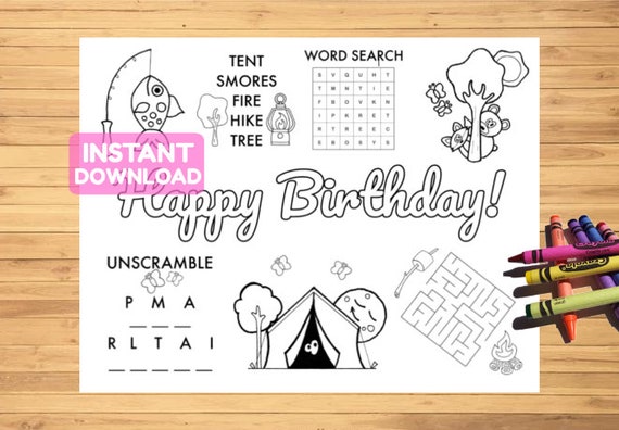 PRINTABLE Camping Activity & Coloring Sheet Camping Party - Etsy