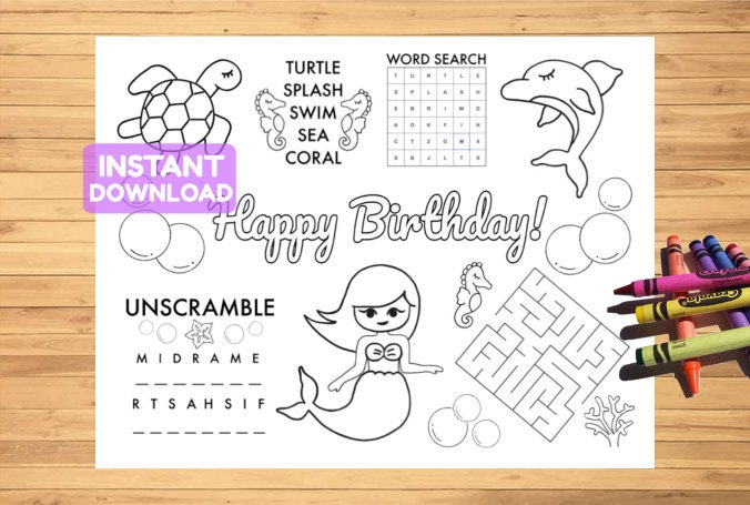 Mermaid Activity Sheet Printable Mermaid Birthday Party - Etsy