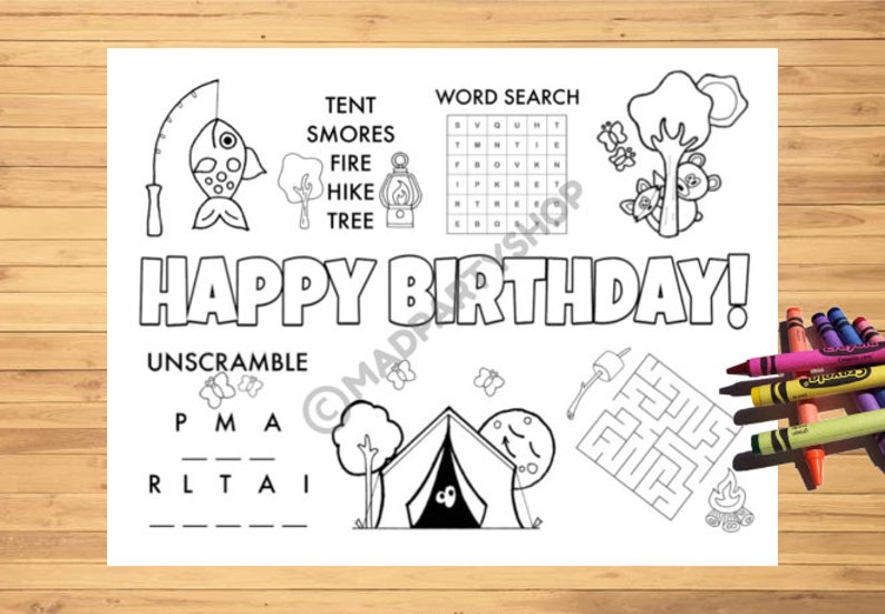 PRINTABLE Camping Activity & Coloring Sheet, Woodland Party Favors, 8.5 ...