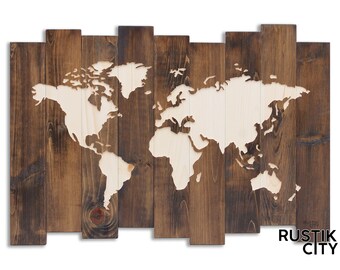 World Map ENGRAVED on Wood Home Decoration Rustic Decor | Etsy