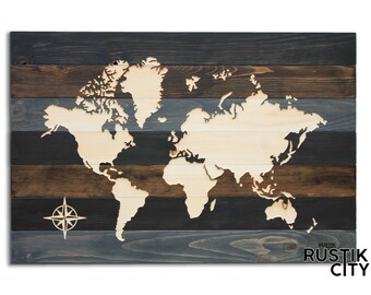 World Map ENGRAVED on Wood Home Decoration Rustic Decor | Etsy