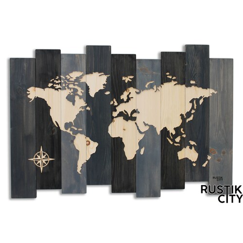 World Map ENGRAVED on Wood Home Decoration Rustic Decor | Etsy