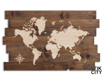Rustic World Map Wall Art - Etsy