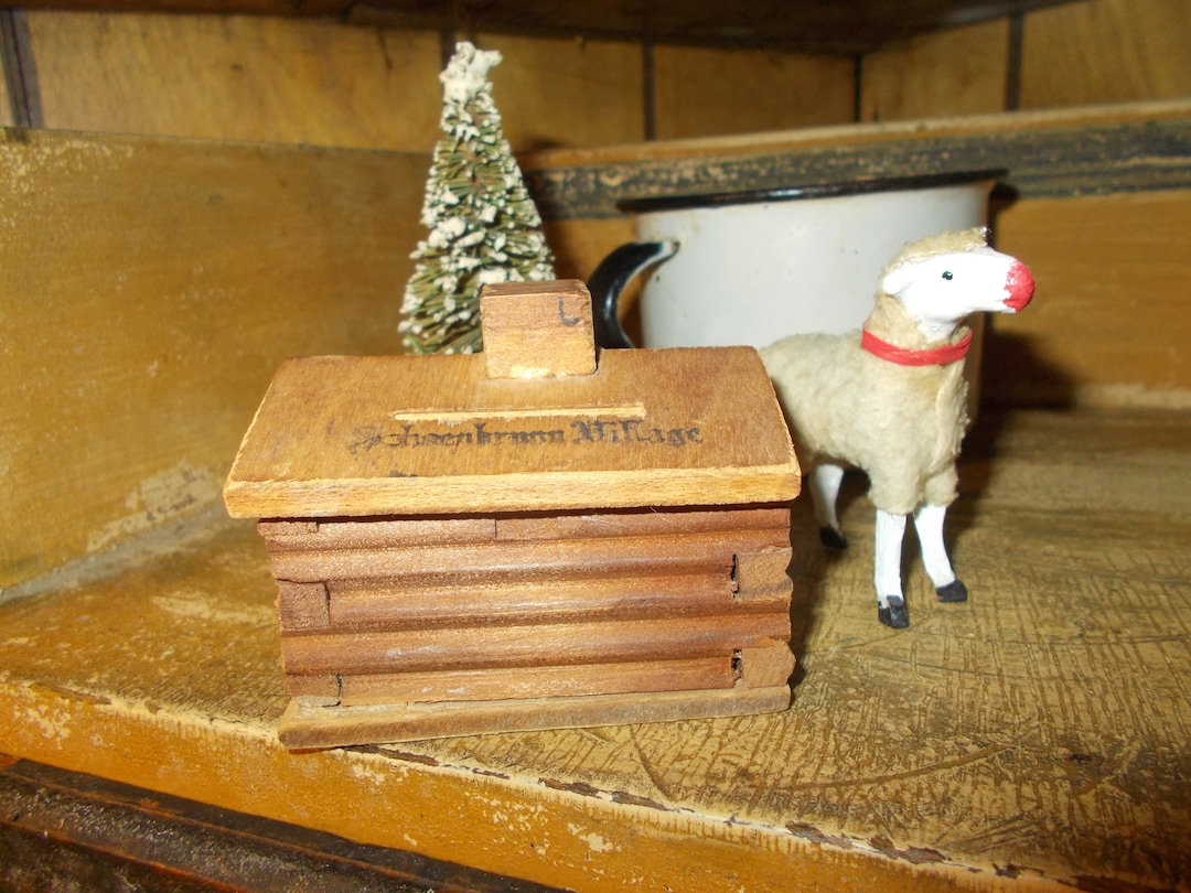 Primitive Log Cabin Mini Wood Bank, Vintage Germany, Souvenir Keepsake ...