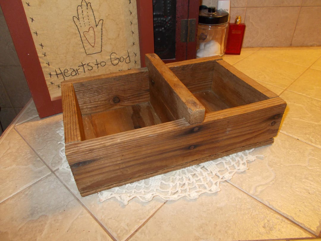 Antique Farmhouse, Rustic Wood Tray, Divided Box Crate, Prim ...