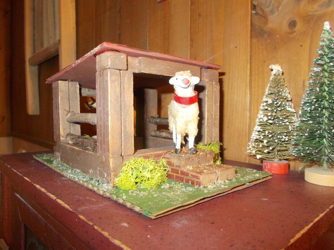 Primitive Nativity Animal Stable, Putz Style Folk Art, Early Americana ...