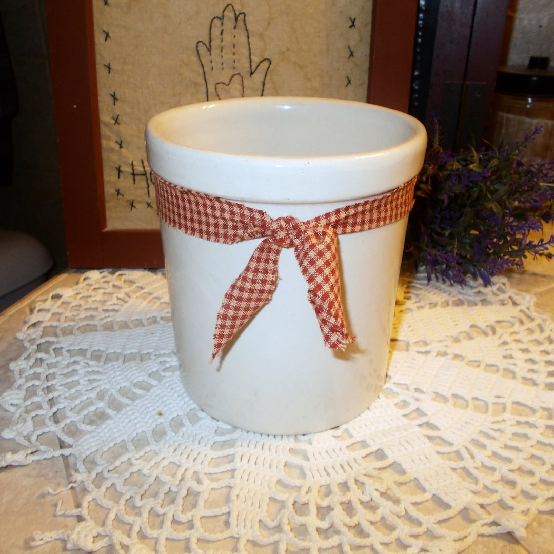 Primitive Crock, Vintage Pottery, Stoneware, Utensil Holder, Colonial ...