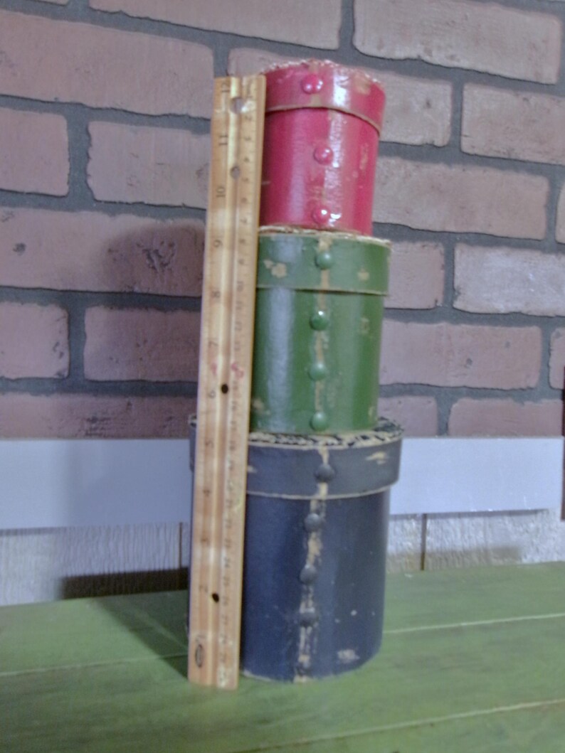Primitive Pantry Boxes, Paper Mache With Coverlet Cloth Lids, Blue ...