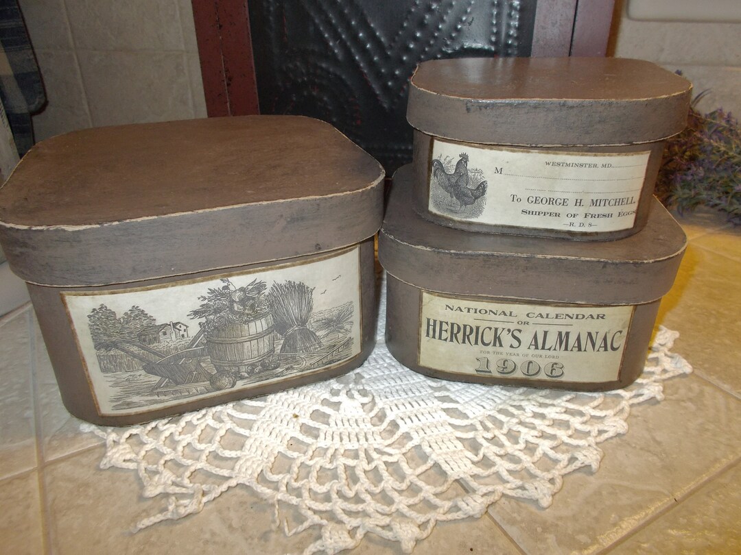 Extreme Primitive Pantry Boxes, Farm and Garden, Grungy Rustic Lidded ...