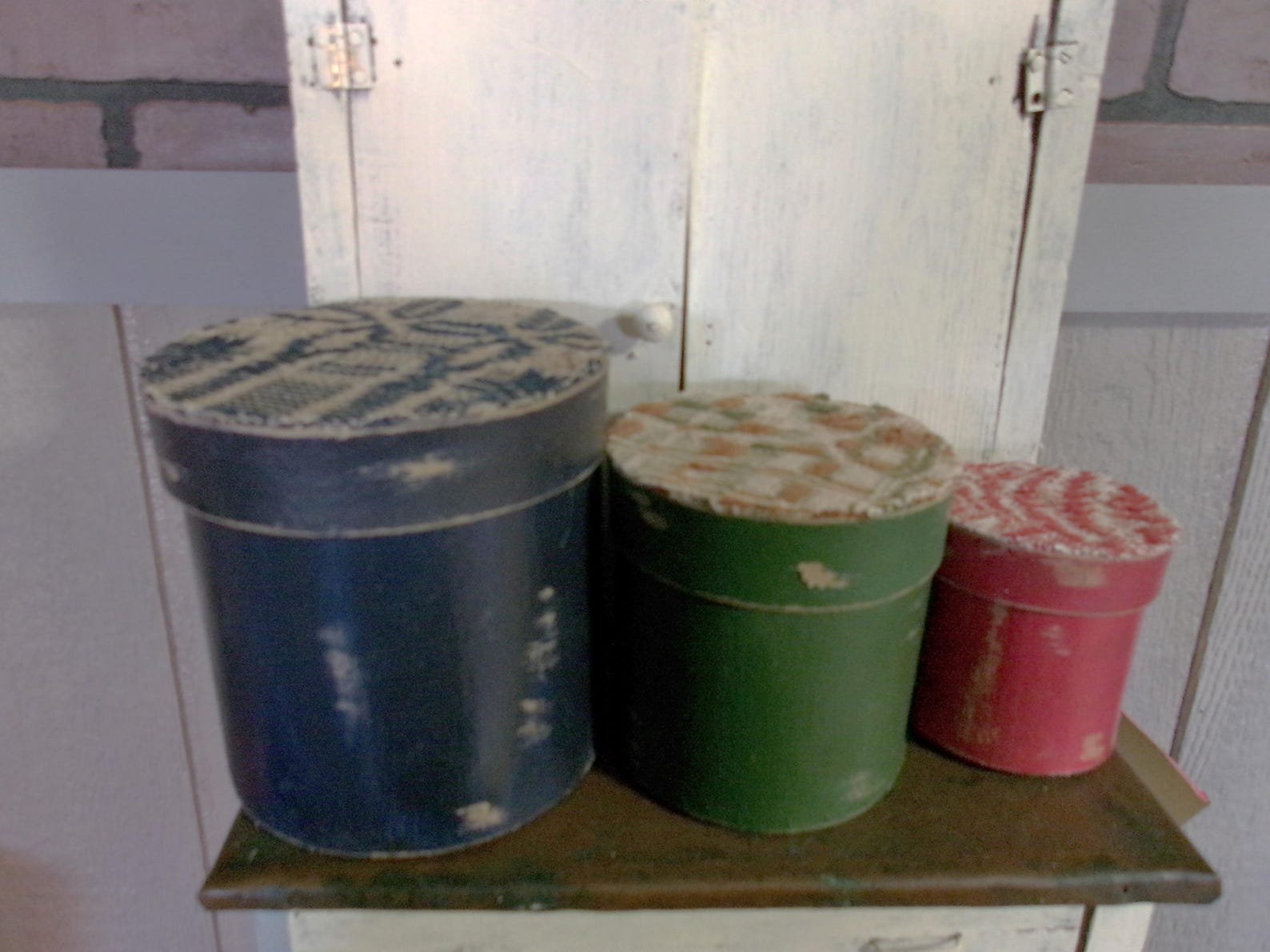 Primitive Pantry Boxes, Paper Mache With Coverlet Cloth Lids, Blue ...