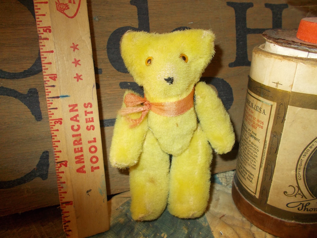 Antique Teddy Bear, Miniature 5 Inch With Glass Eyes, Golden Mohair ...