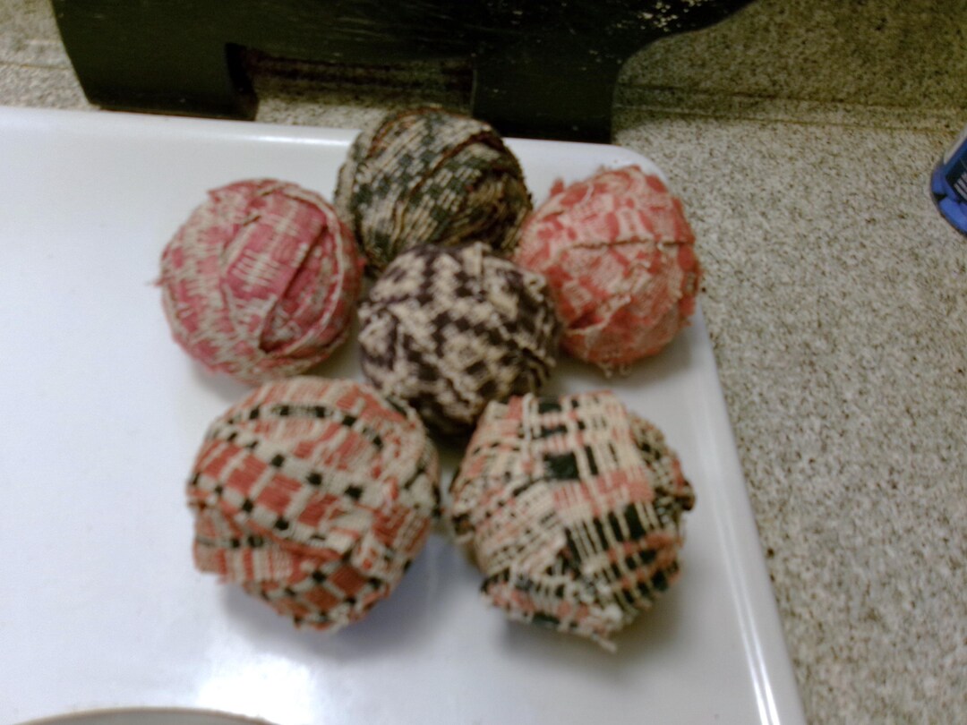 6 Primitive Rag Balls Made From Old Coverlet Cloth, Bowl Filler ...