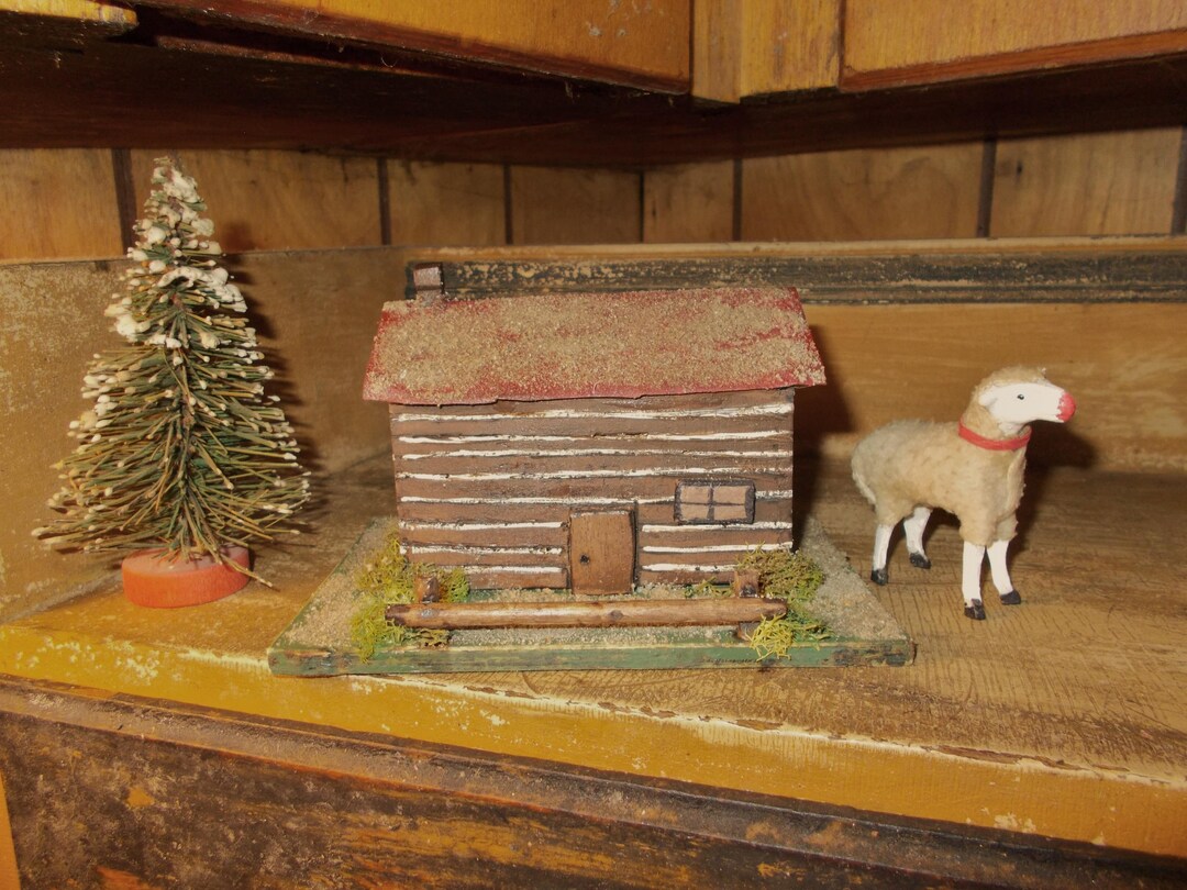 Primitive Handmade Mini Wood Log Cabin, Putz Mica House, Folk Art, X ...