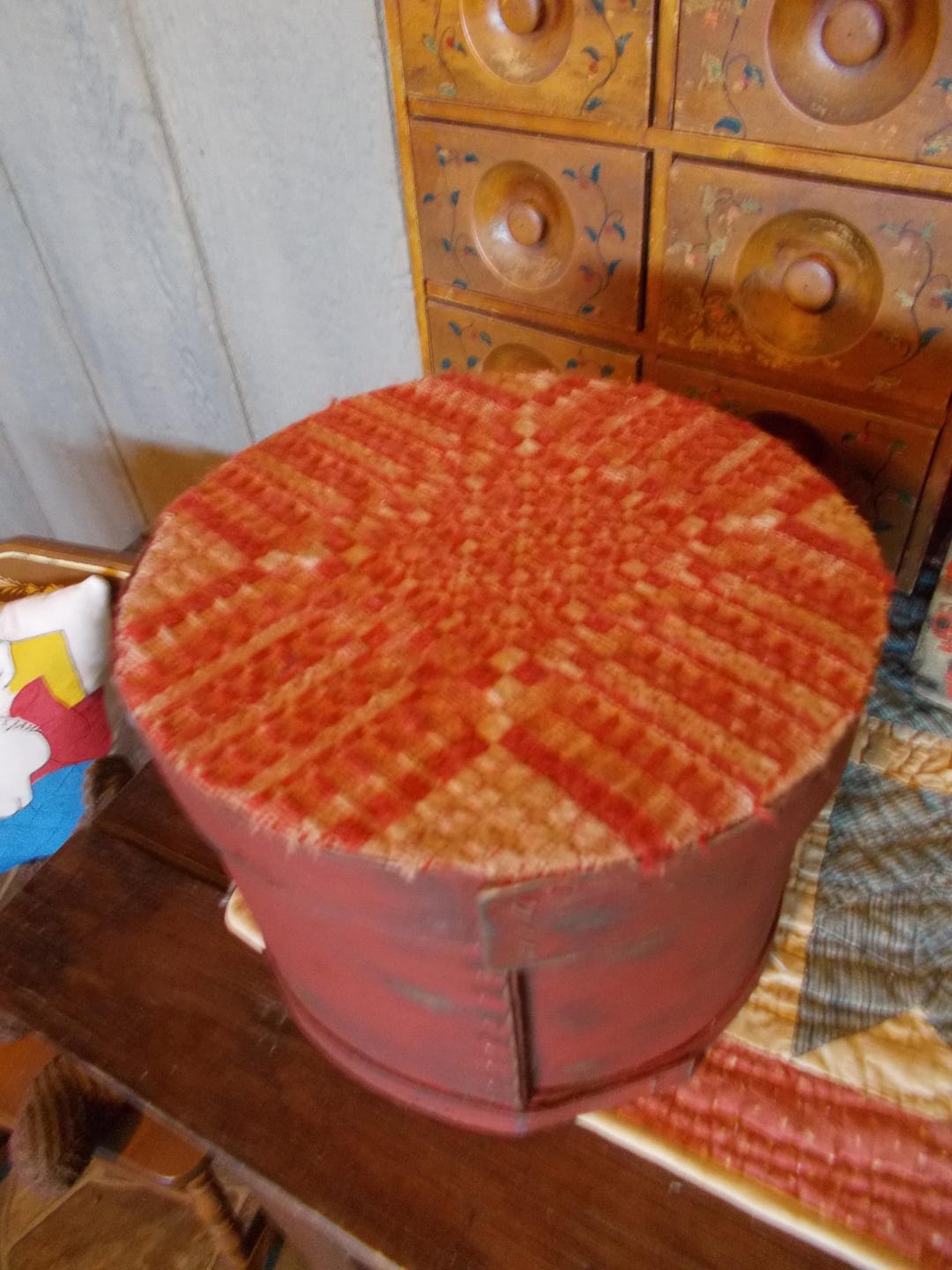 Primitive Wooden Pantry Cheese Box, Coverlet Cloth Lid, Distressed Hand ...