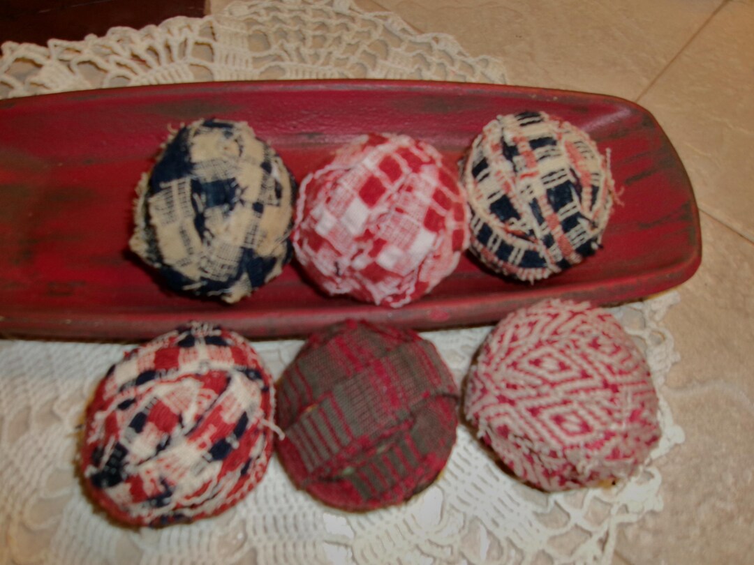 6 Primitive Rag Balls Made From Old Coverlet Cloth, Bowl Filler ...