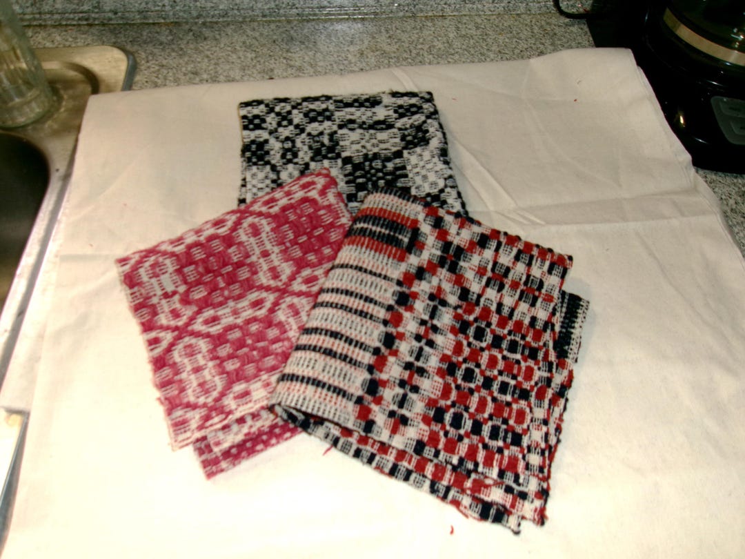 Antique Coverlet Cloth, Remnant Pieces, 3 Set 12 X 12 Inches, Early ...