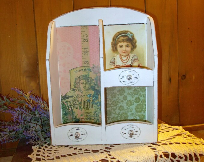 Wall Pocket, Shadow Box, White Cubby, French Country, Decoupage Wood ...