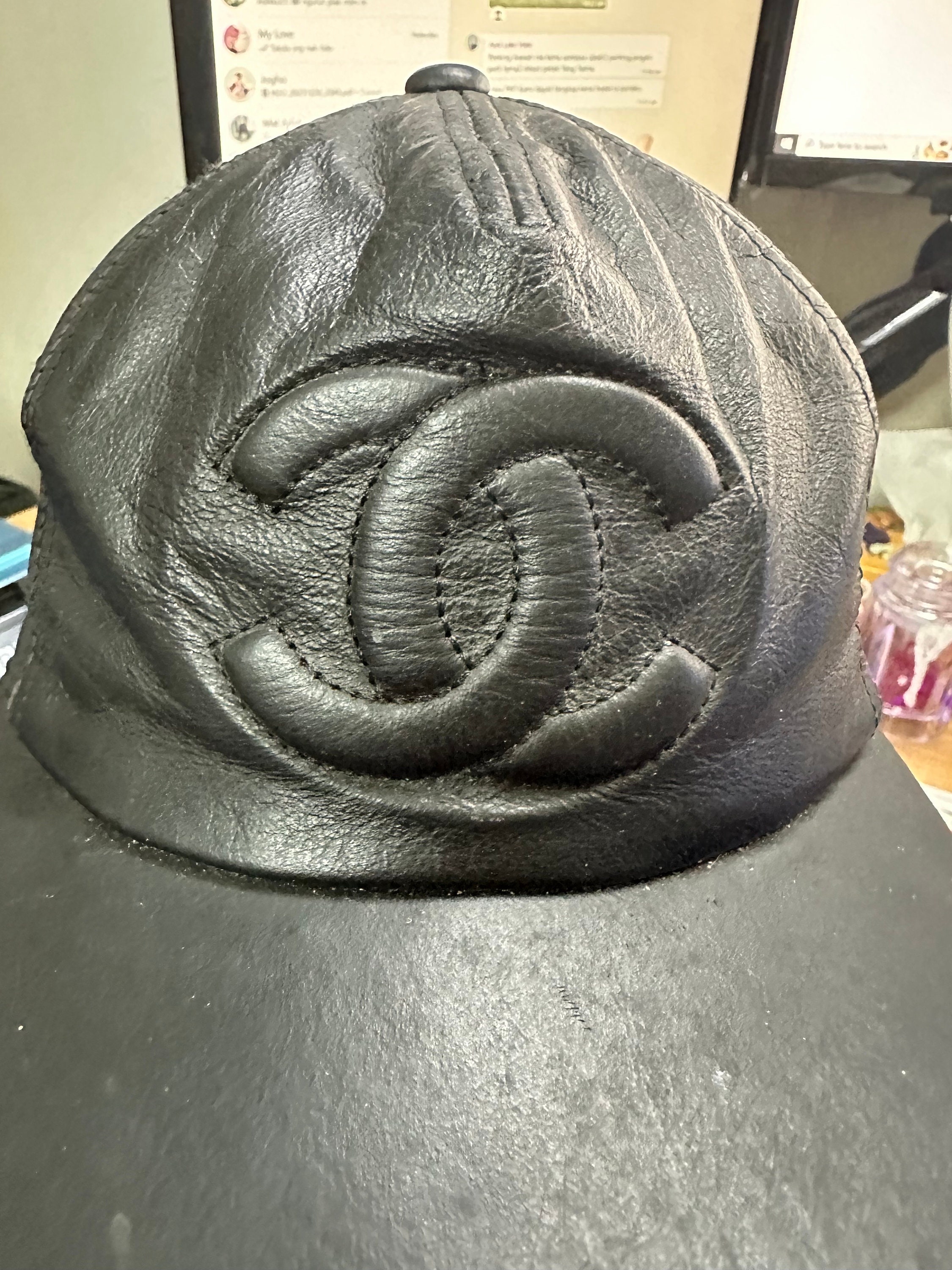 Vintage 80s Chanel Snapback Cap CC Logo Leather Snapback - Etsy