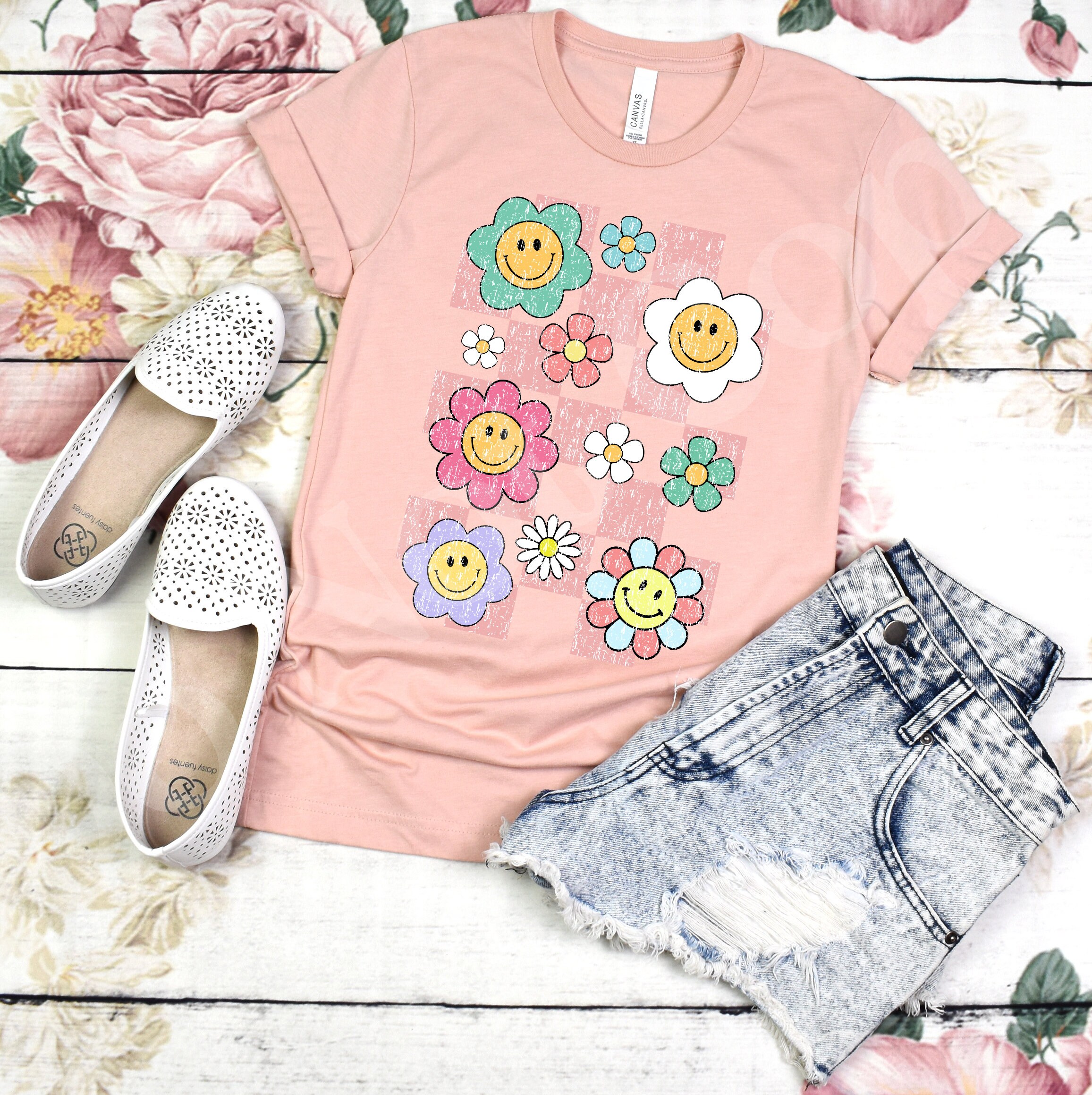 Retro Grunge Smiley PNG - Etsy