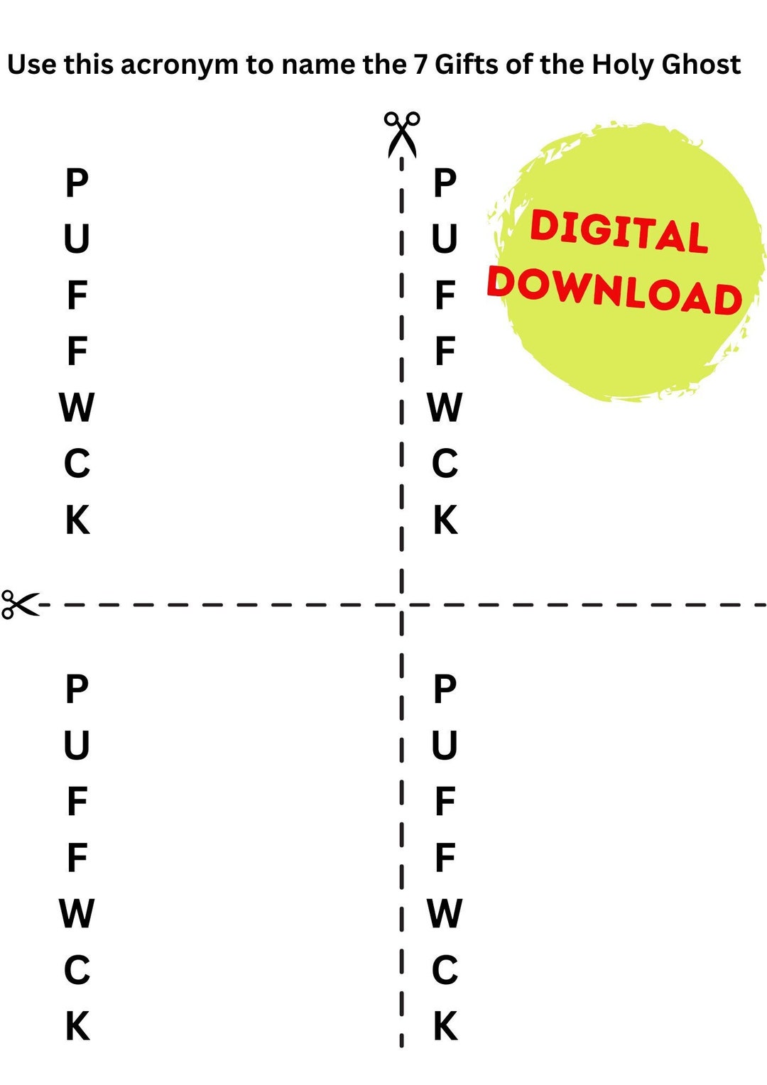 Gifts of the Holy Ghost, Study Page, Fill in the Acronym, Catechism ...