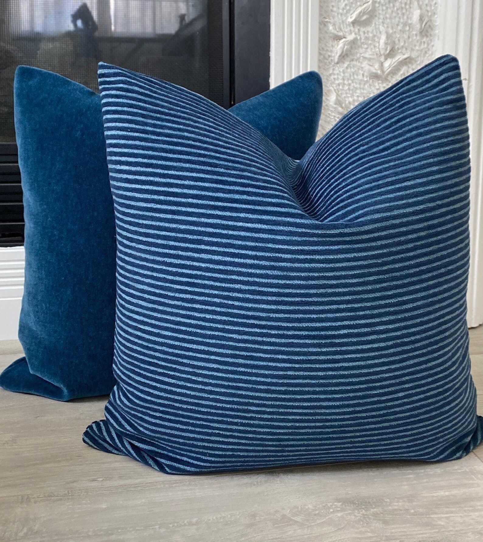 Blue Ribbed Chenille Velvet Pillow Cover Blue Velvet Pillow - Etsy