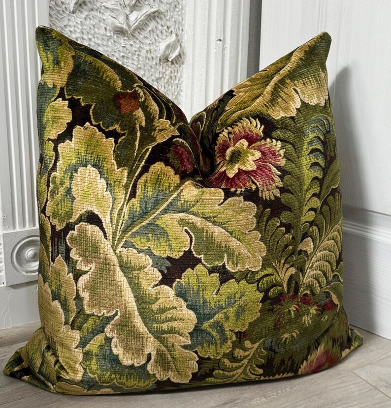 NEW! Chelsea Velvet Pillow Cover - Fern and Mulberry, Floral, Botanical ...