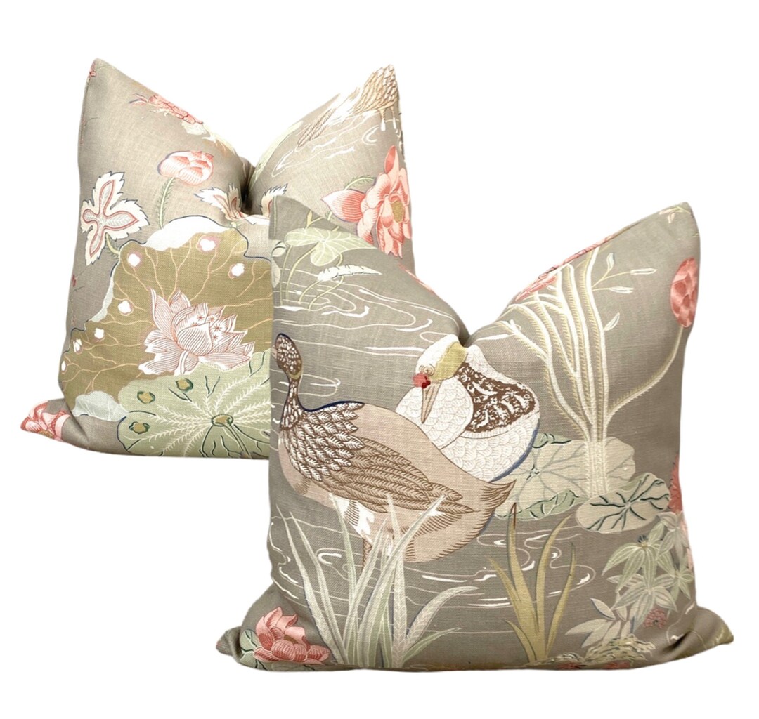Water Fowl and Lily Pillow Cover, Two Sided Pillow Cover, Luzon Fawn ...