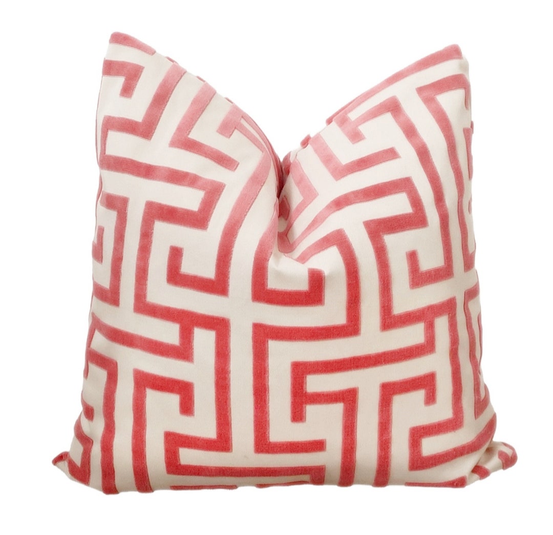 Ming Trail Coral Pink Pillow Cover, Red Ming Trail, Velvet Ming Style ...