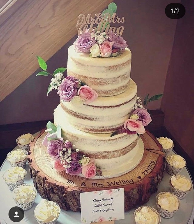 Personalised rustic log wooden wedding cake stand ideal for | Etsy