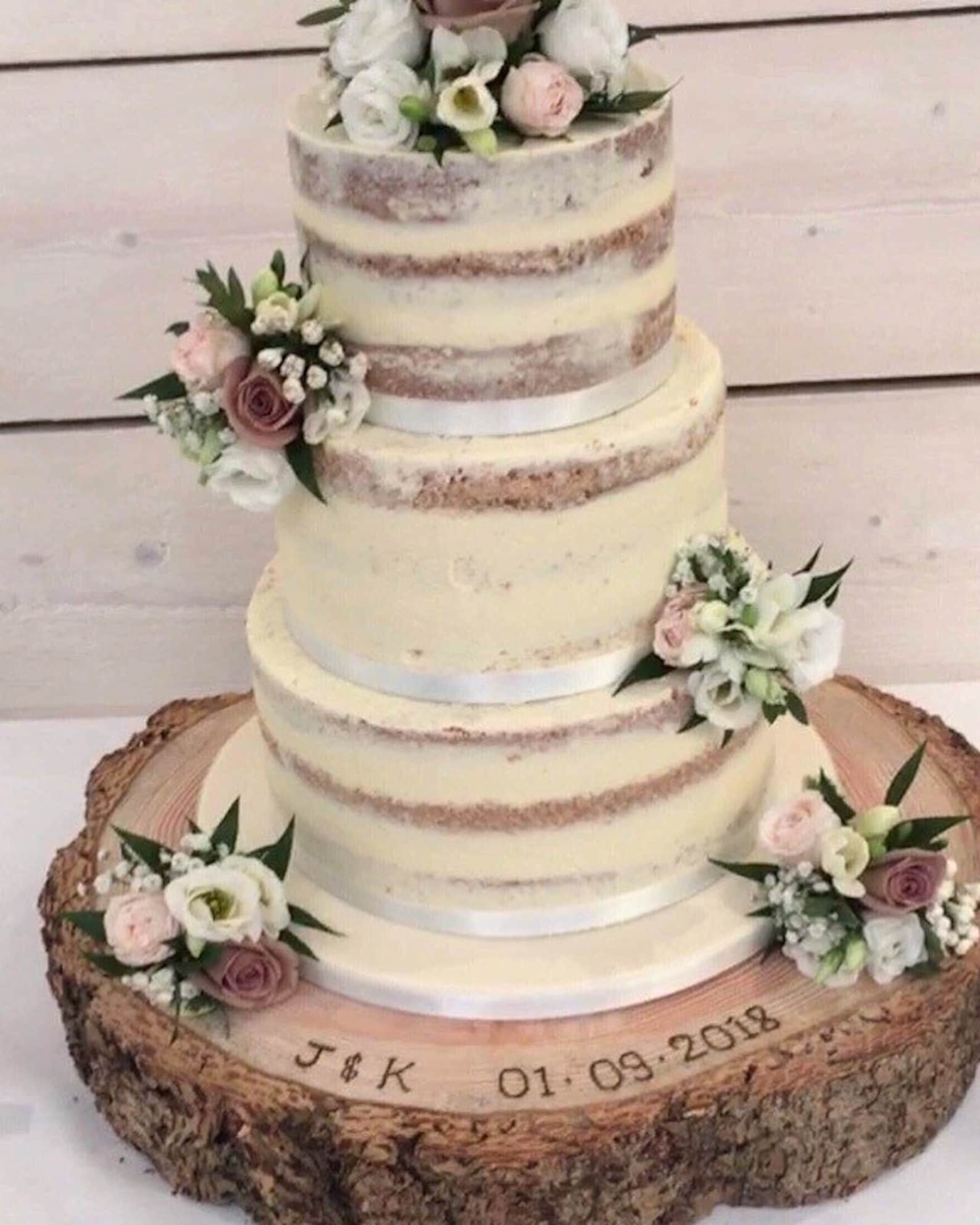 Personalised rustic log wooden wedding cake stand ideal for | Etsy