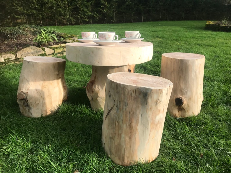 Rustic Log Garden Table and Stool Set, Real Wood Furniture - Etsy UK