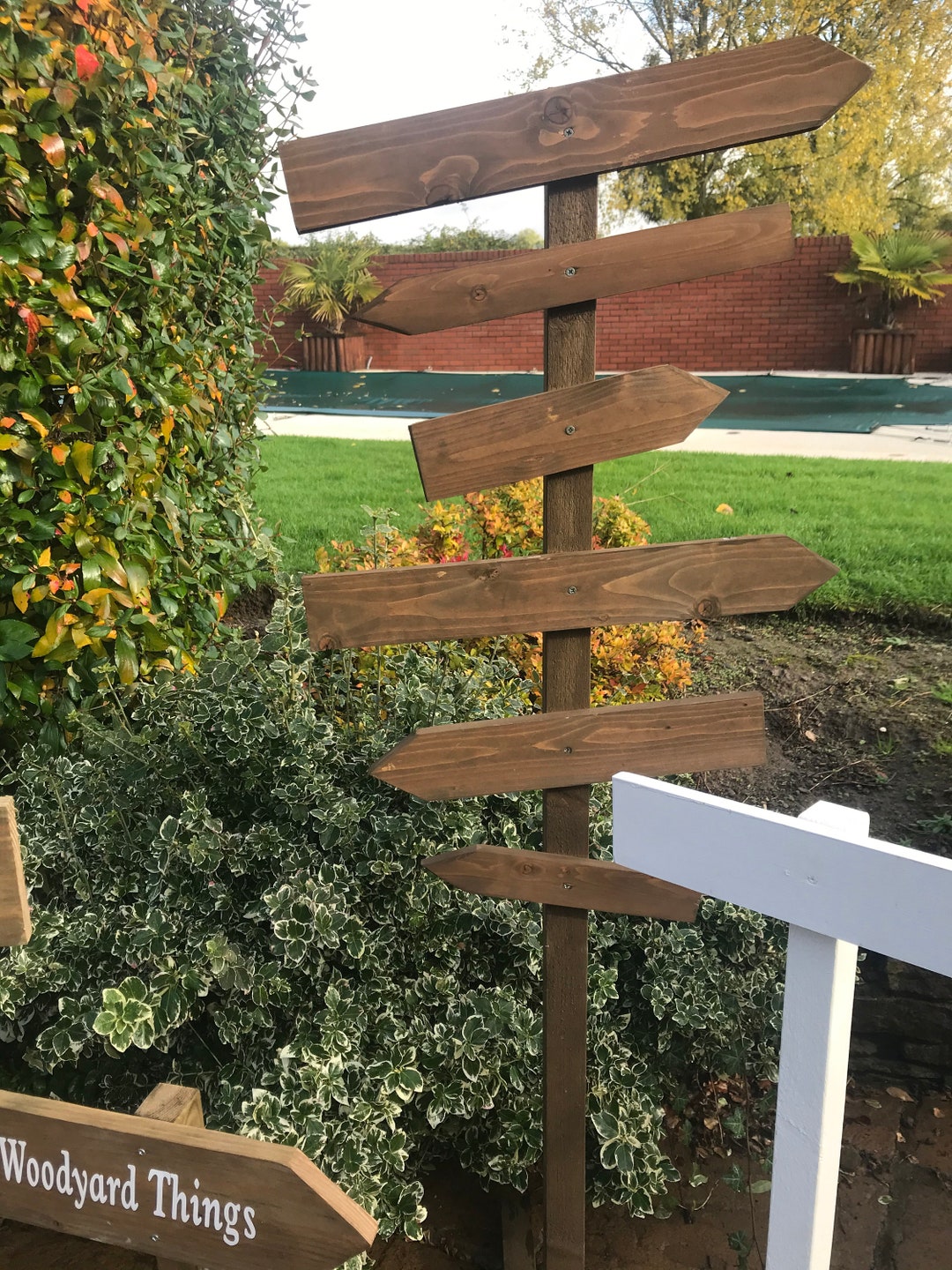 Wooden Finger Post Sign, 6-way Directional With Stand Option. Nut Brown ...