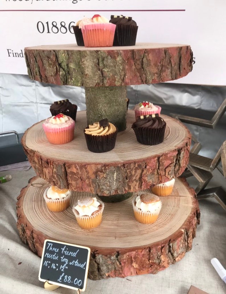 Three Tiered Rustic Wooden Log Wedding Cake Cup Stand - Etsy UK