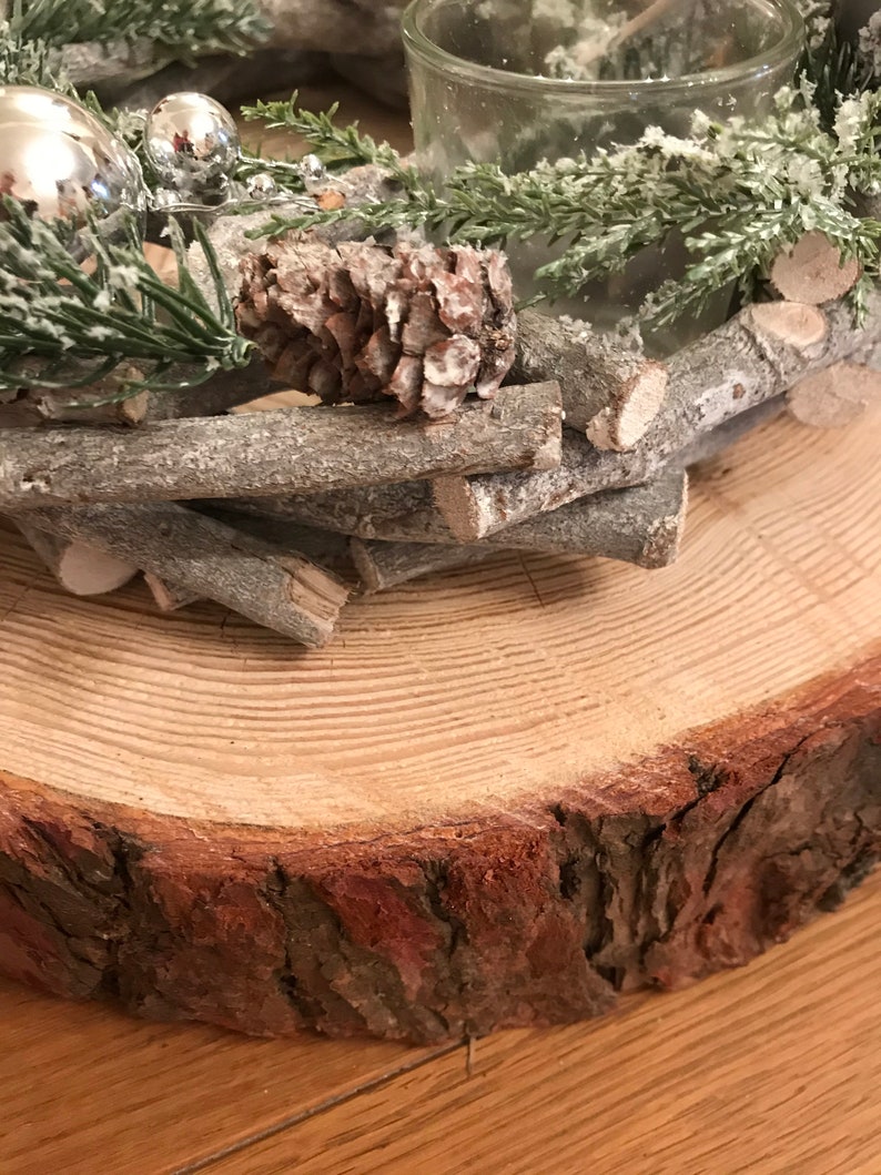 Christmas cake stand / rustic log decoration display approx | Etsy