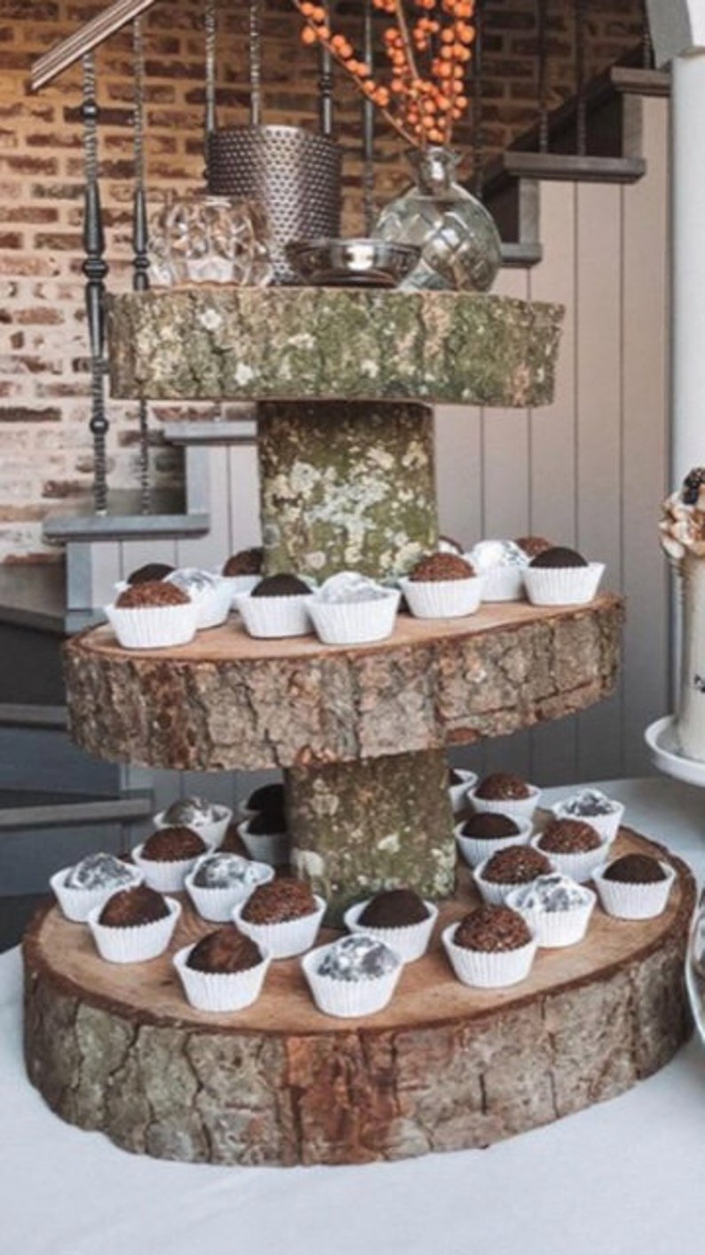 Three Tiered Rustic Wooden Log Wedding Cake Cup Stand - Etsy UK