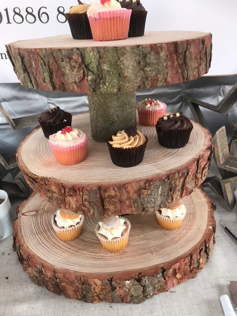 Three Tiered Rustic Wooden Log Wedding Cake Cup Stand - Etsy UK