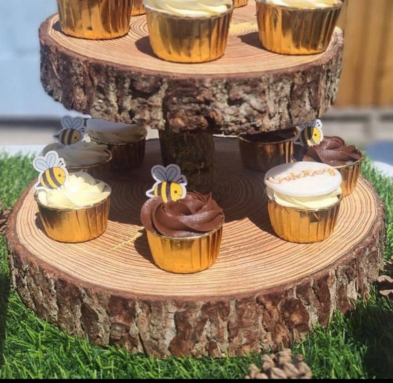 Two Tiered Rustic Wooden Log Wedding Cake Cup Stand, Centrepiece With ...