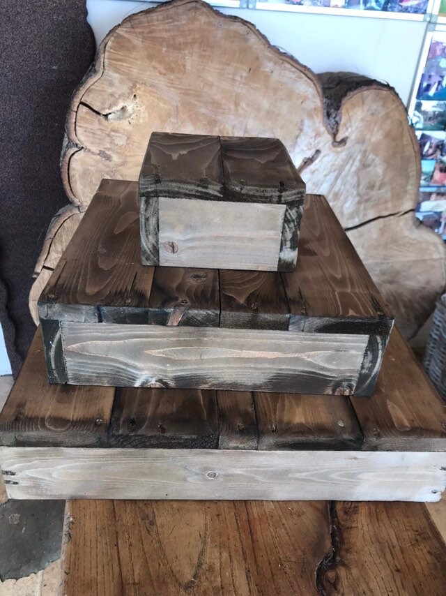 Square wooden cake stand available in 3 colours rustic | Etsy