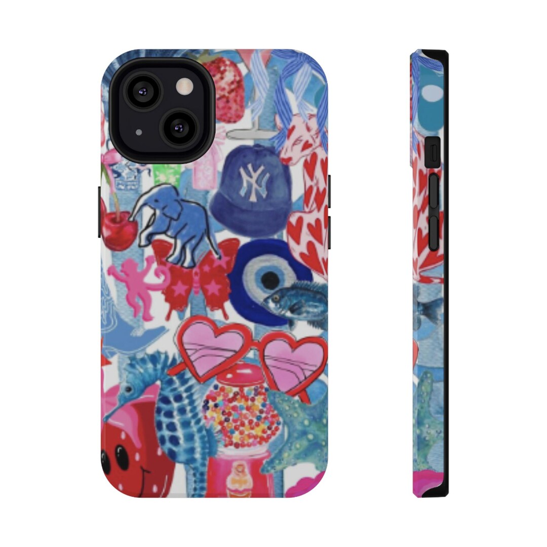 Preppy Pink and Blue Collage Vibrant Phone Cases - Fun Collage Design ...