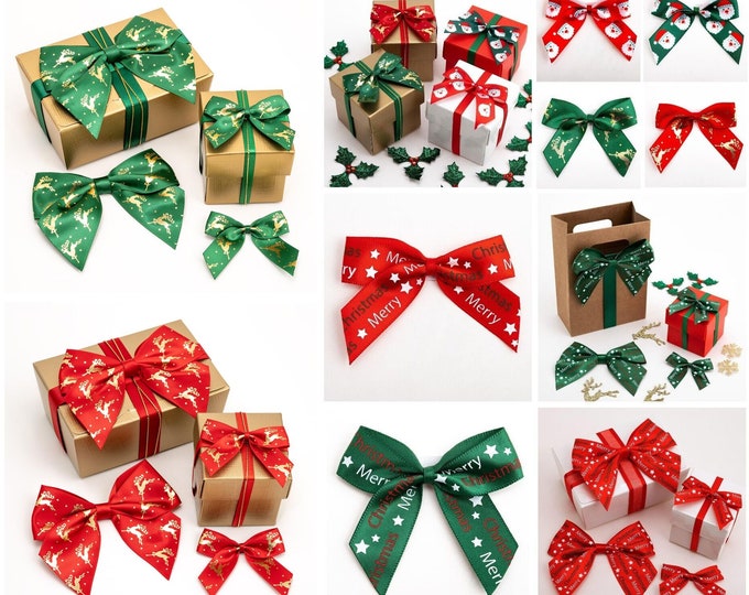 Miniature Bows-green Set of 7 Bows-3 Red, 3 green, 1 Gold - Etsy
