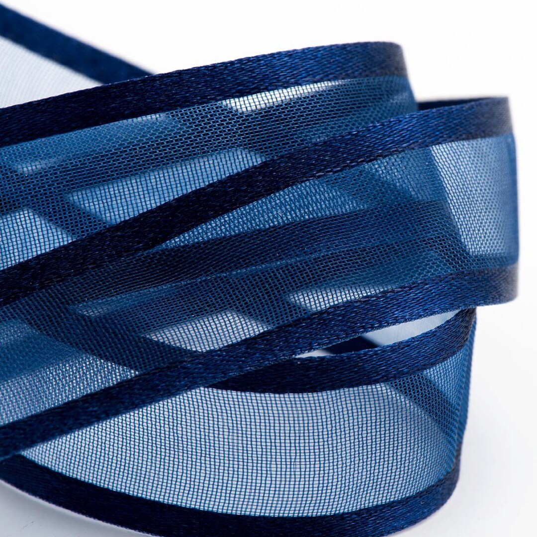Navy Blue Satin Edged Organza Sheer Ribbon - Cut Lengths or Full Reel ...